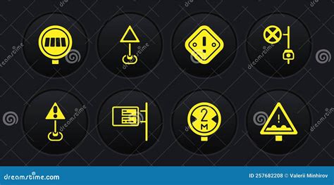 Set Exclamation Mark In Triangle Stop Sign With Camera Ublic Transport Board Road Traffic