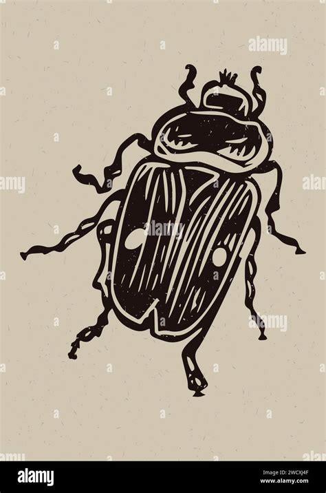 Handmade Linocut Insect Motif Clipart In Folkart Scandi Style Simple Monochrome Block Print Bug