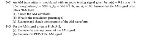 Solved 5 2 An Am Transmitter Is Modulated With An Audio