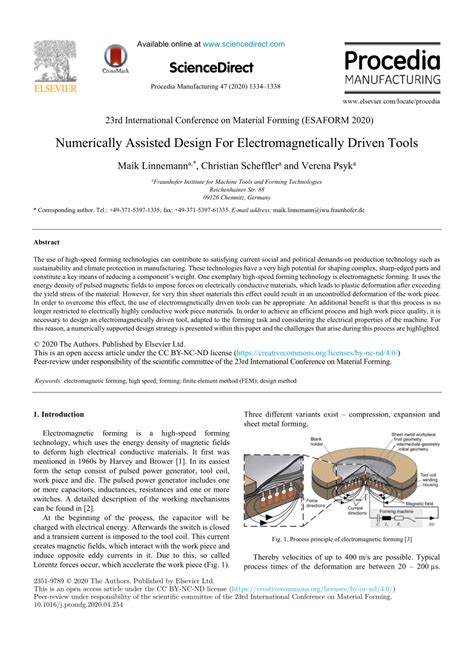 Pdf Numerically Assisted Design For Electromagnetically Driven Tools
