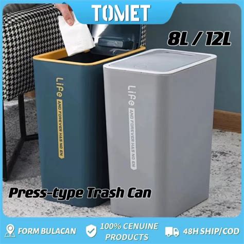 12l Press Type Trash Can With Cover Big Trash Bin With Lid Nordic Garbage Bin Container For