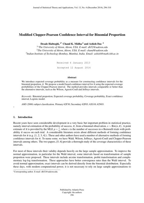 Pdf Modified Clopper Pearson Confidence Interval For Binomial Proportion