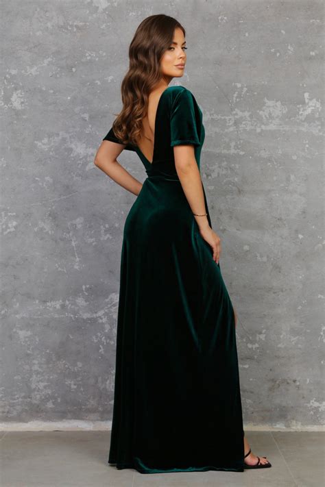 Dark Green Velvet Dress Bridesmaid Dress Formal Evening Gown
