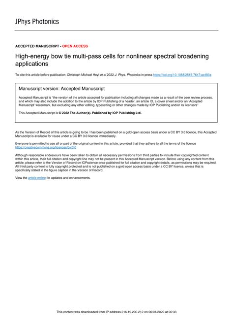 Pdf High Energy Bow Tie Multi Pass Cells For Nonlinear Spectral
