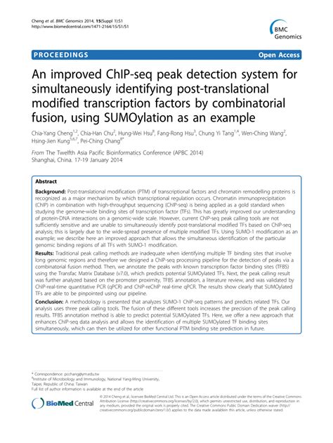Pdf An Improved Chip Seq Peak Detection System For Simultaneously