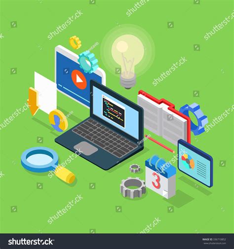 Flat 3d Isometric Application Software Coding Stock Vector Royalty