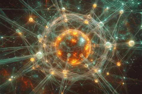 Abstract Representation Of An Atom With Glowing Particles And Energy