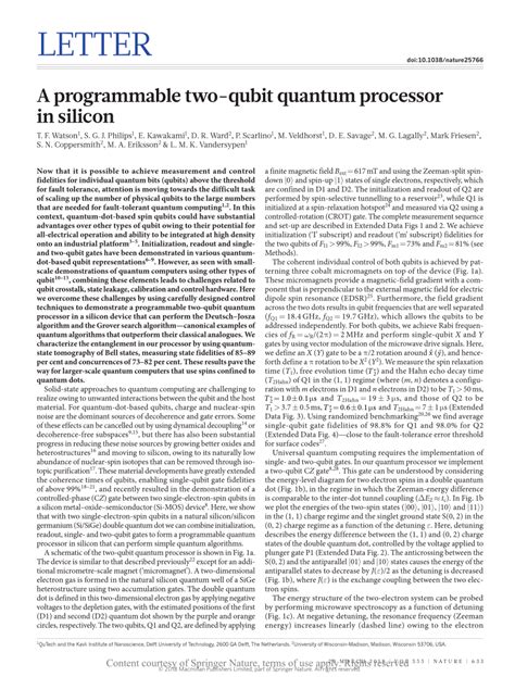 A Programmable Two Qubit Quantum Processor In Silicon Request Pdf