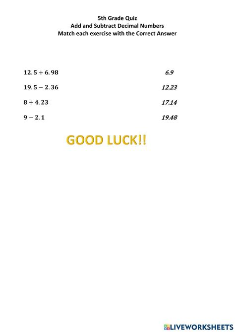 Quiz Add Subtract Decimals Luis Worksheet Live Worksheets