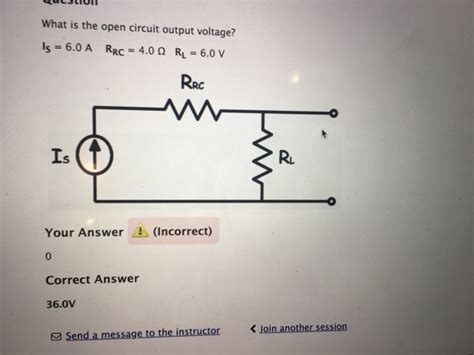 solved what is the open circuit output voltage is 6 0 a r