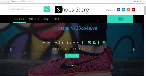 share source code website bán giầy online php laravel có báo cáo