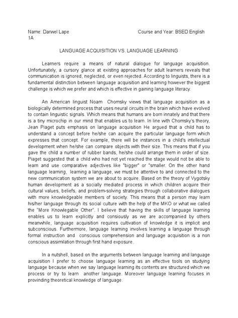 Ed 214 Principles And Theories Of Language Acquisition And Learning