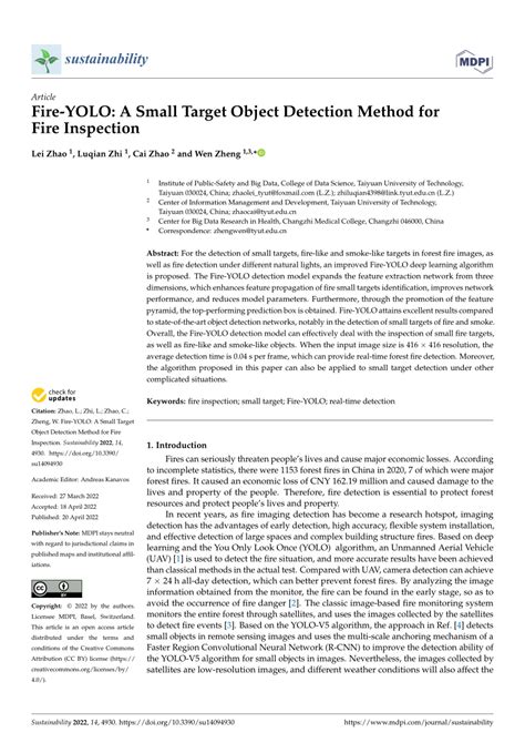 PDF Fire YOLO A Small Target Object Detection Method For Fire Inspection