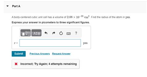 Solved A Body Centered Cubic Unit Cell Has A Volume Of