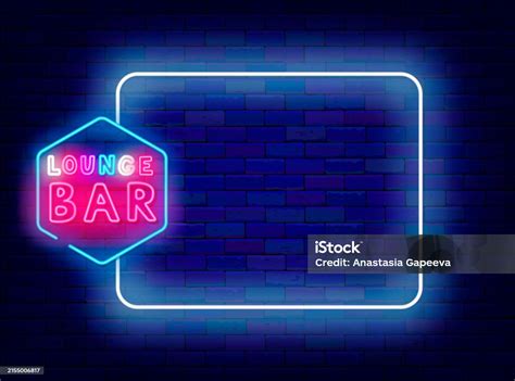 라운지 바 네온 포스터입니다 파티 인사말 카드입니다 빈 흰색 프레임과 타이포그래피 환영 표시 벡터 스톡 일러스트 개념에 대한 스톡 벡터 아트 및 기타 이미지 Istock
