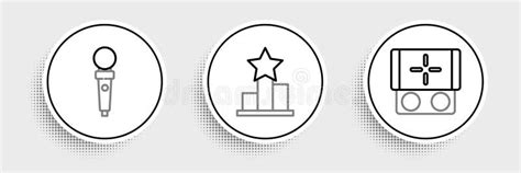 Set Line Portable Video Game Console Joystick For Arcade Machine And Star Icon Vector Stock