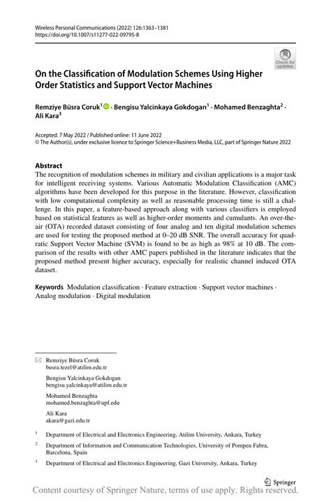 On The Classification Of Modulation Schemes Using Higher Order