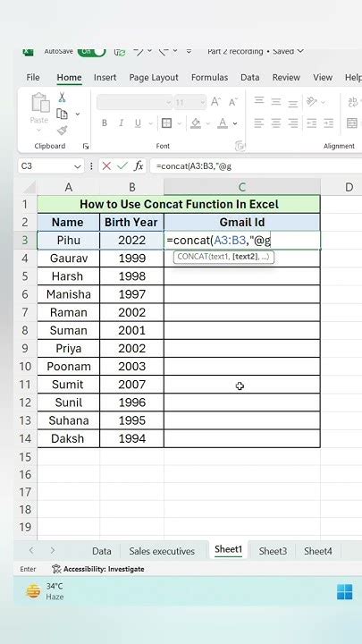 Concat Function |how to use concat Function in Excel |@Codecraft_learnstech #excel #computer ...
