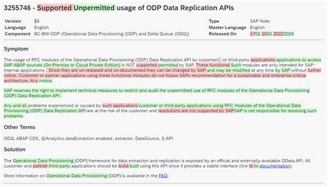 Sap Note 3255746 Unpermitted Usage Of Odp