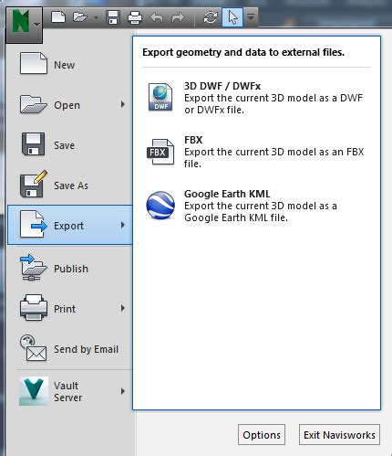 Navisworks Help How To Export NWC NWF Or NWD To Another Format In
