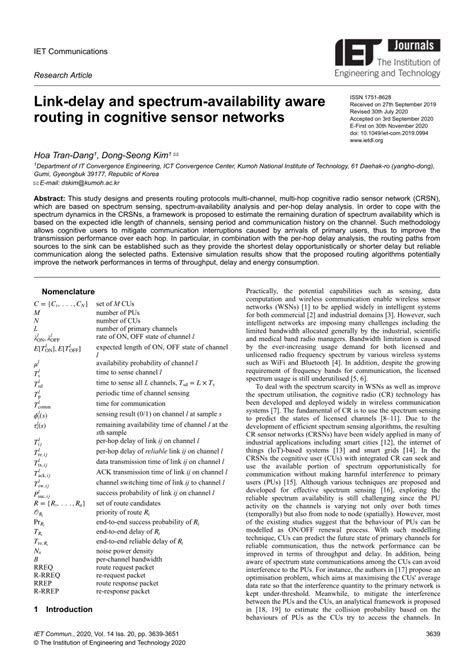 Pdf Link Delay And Spectrum Availability Aware Routing In Cognitive Sensor Networks