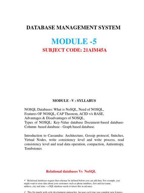 21aim45a Dbms Module 5 Pdf No Sql Databases