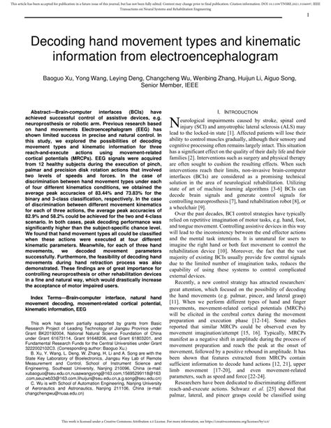Pdf Decoding Hand Movement Types And Kinematic Information From Electroencephalogram