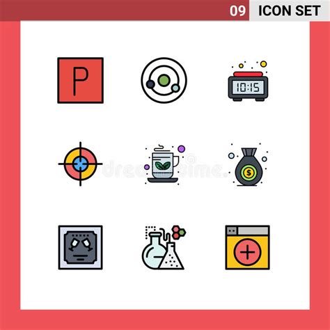 Set Of 9 Modern Ui Icons Symbols Signs For Green Tea Coffee Clock Breakfast Aim Stock Vector