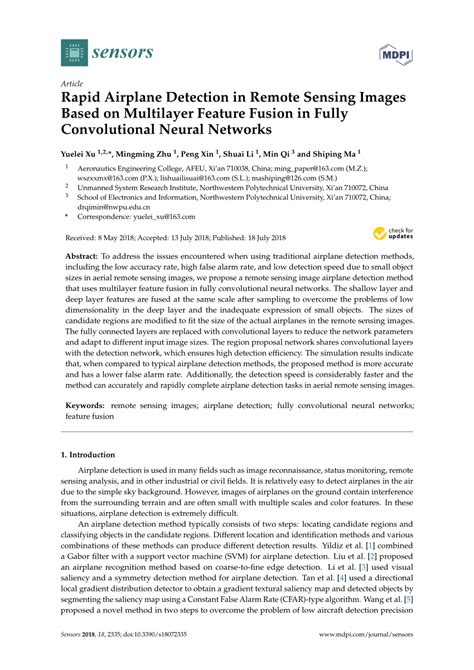 PDF Rapid Airplane Detection In Remote Sensing Images Based On Multilayer Feature Fusion In
