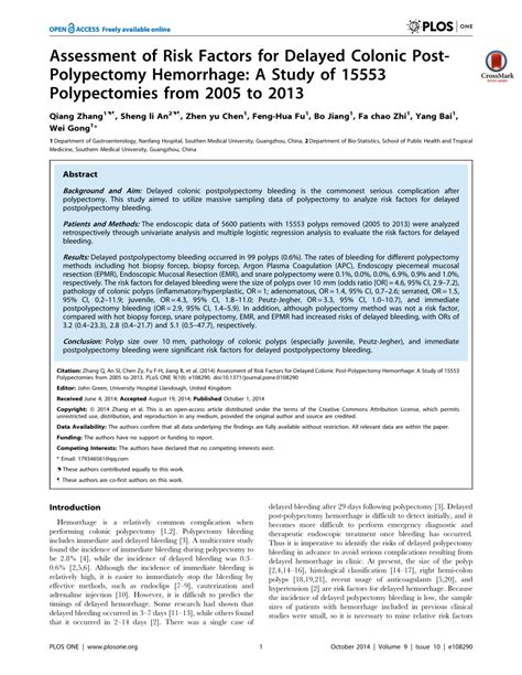 Pdf Assessment Of Risk Factors For Delayed Colonic Post Polypectomy