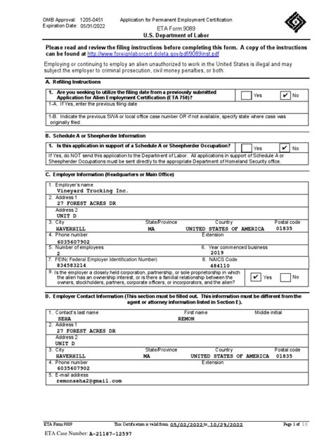 U S Department Of Labor Please Read And Review The Filing Instructions Before Completing This
