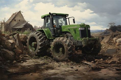 Tractor Working On A Construction Site Stock Illustration