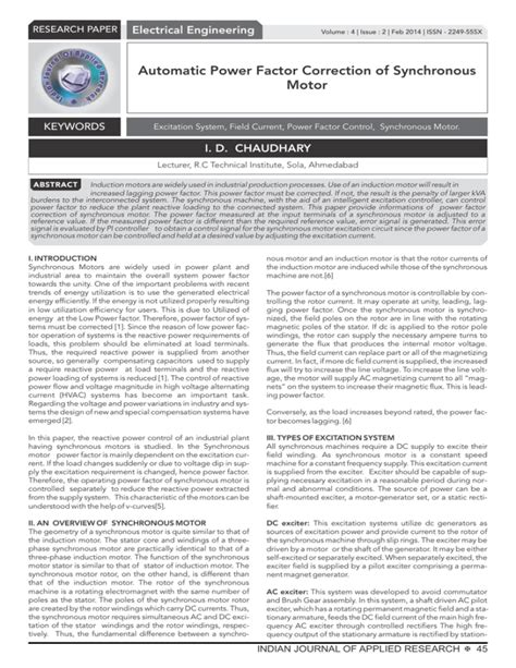 Power Factor Correction Of Synchronous Motors
