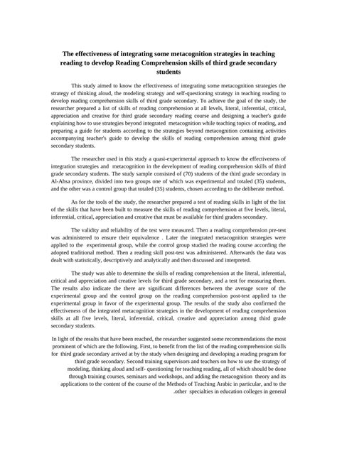 pdf the effectiveness of integrating some metacognition strategies in