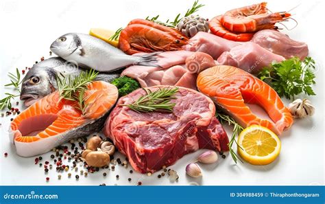 Set Of Fresh Meat Fish And Seafood Stock Image Image Of Fresh Lunch