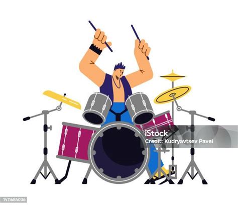 드러머 록 또는 재즈 뮤지션이 고립 된 음악 플랫 벡터 일러스트레이션을 연주합니다 개체 그룹에 대한 스톡 벡터 아트 및 기타 이미지 개체 그룹 거친 공연자 Istock