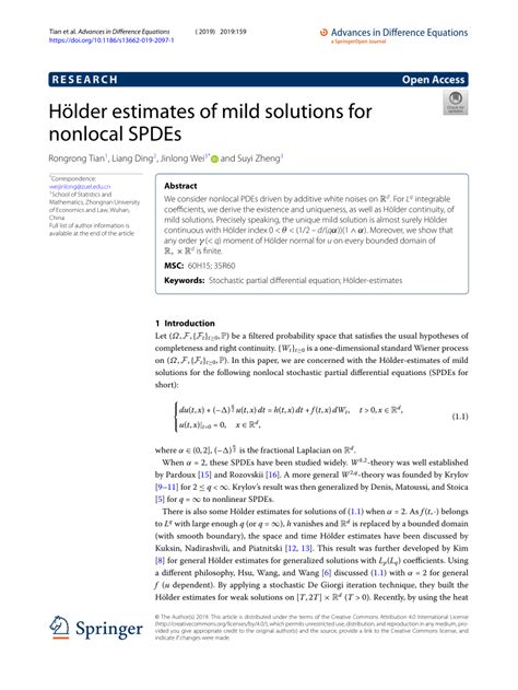 Pdf Hölder Estimates Of Mild Solutions For Nonlocal Spdes