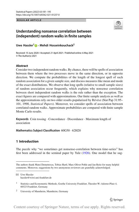 Pdf Understanding Nonsense Correlation Between Independent Random