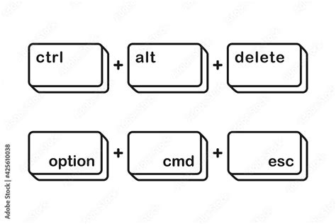 Ctrl Alt Delete And Option Cmd Esc Shortcut Keys For Force Quit Keyboard Keys Concept In Vector