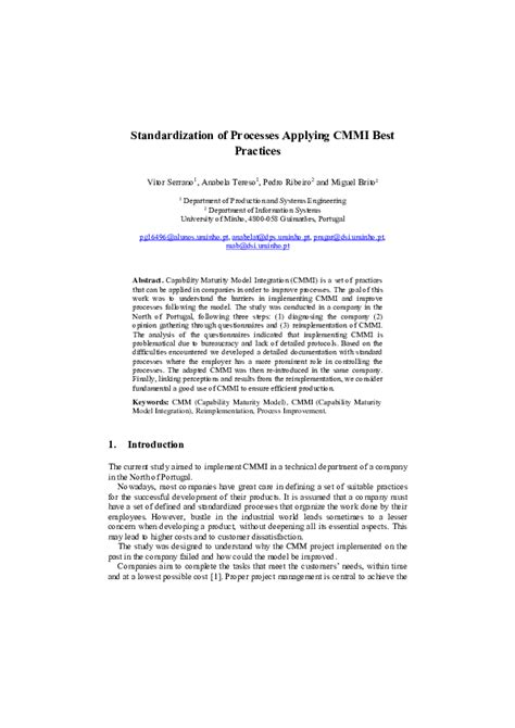 Pdf Standardization Of Processes Applying Cmmi Best Practices