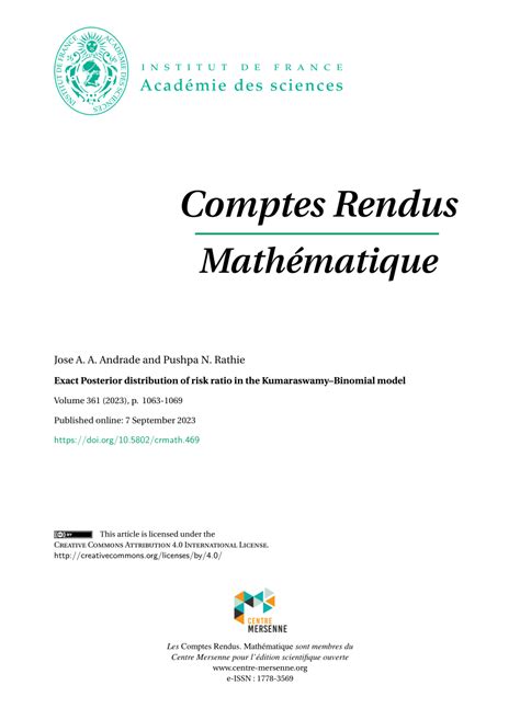 Pdf Exact Posterior Distribution Of Risk Ratio In The Kumaraswamy Binomial Model