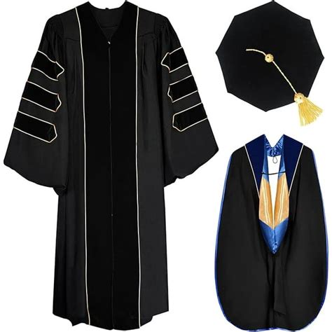 Misscom Unisex Deluxe Doctoral Graduation Gown Tam Hood With Gold