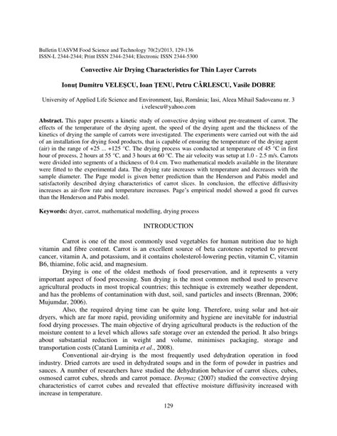Pdf Convective Air Drying Characteristics For Thin Layer Carrots