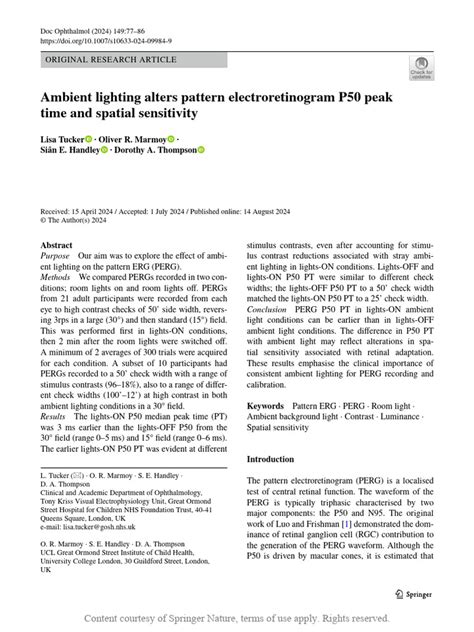 Ambient Lighting Alters Pattern Electroretinogram Pdf Contrast Vision Retina
