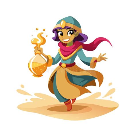 Cartoon Genie Girl Character With Magic Potion Arabian Nights