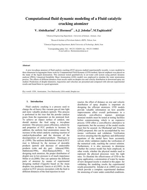 Pdf Computational Fluid Dynamics Modeling Of A Fluid Catalytic