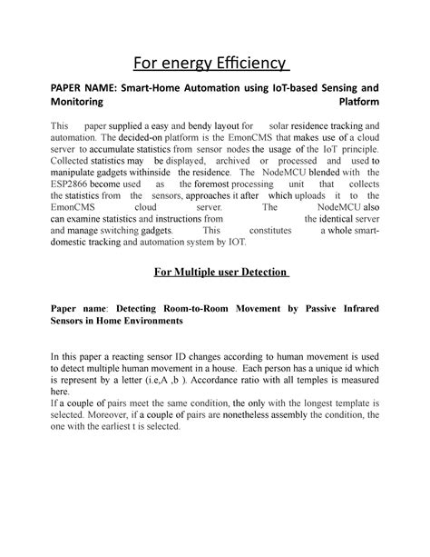 For Energy Efficiency For Energy Efficiency PAPER NAME Smart Home Automation Using IoT Based