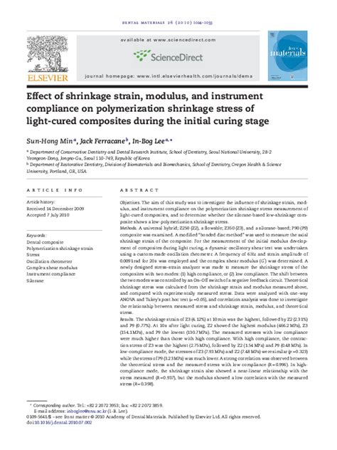Pdf Effect Of Shrinkage Strain Modulus And Instrument Compliance On Polymerization Shrinkage