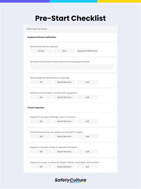 Free Pre Start Checklist Pdf Safetyculture