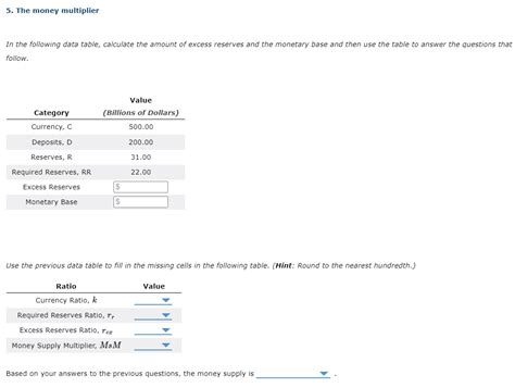 [solved] 5 the money multiplier in the following data ta